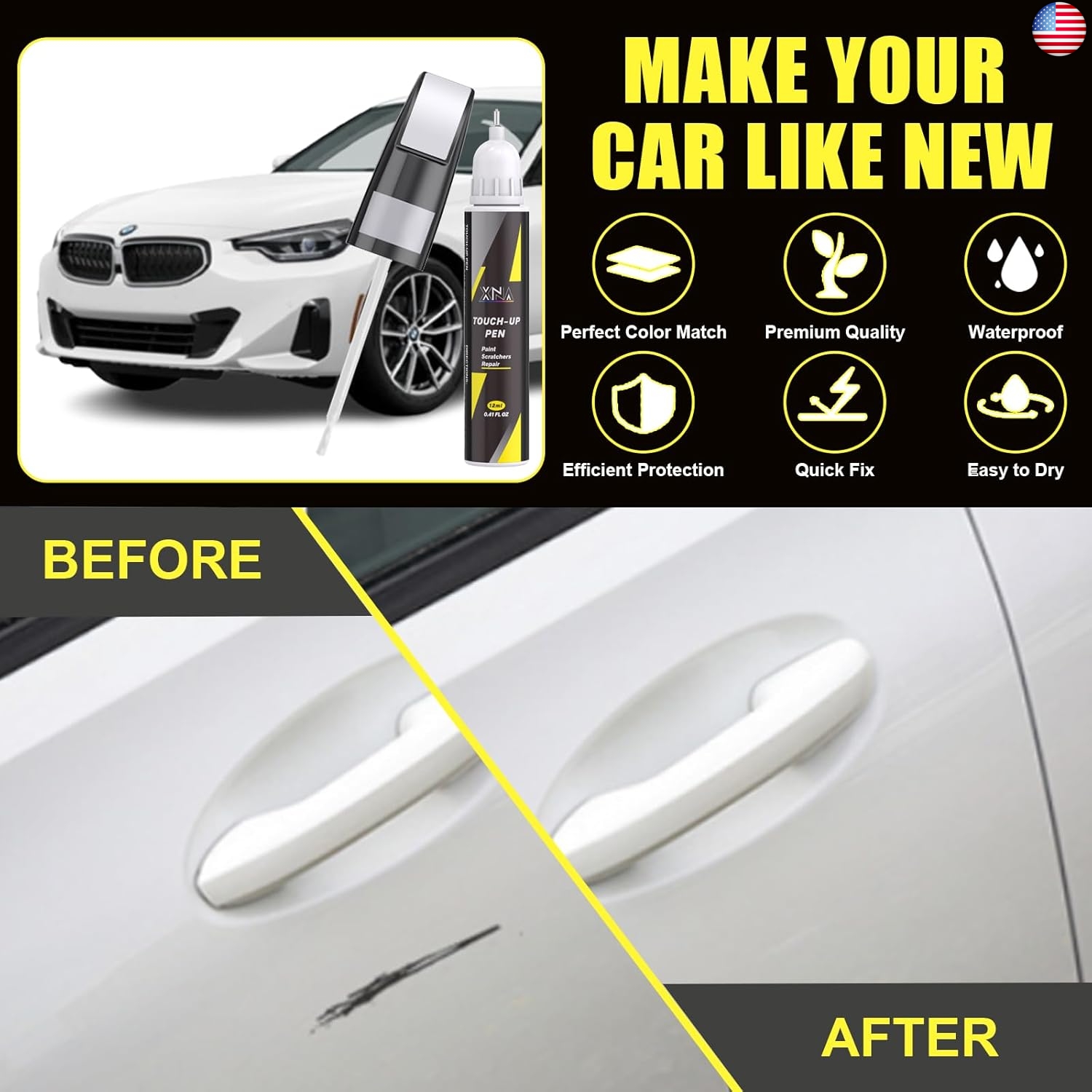 XNA Black Sapphire Metallic(475) for BMW Touch Up Paint, Car Scratch ...